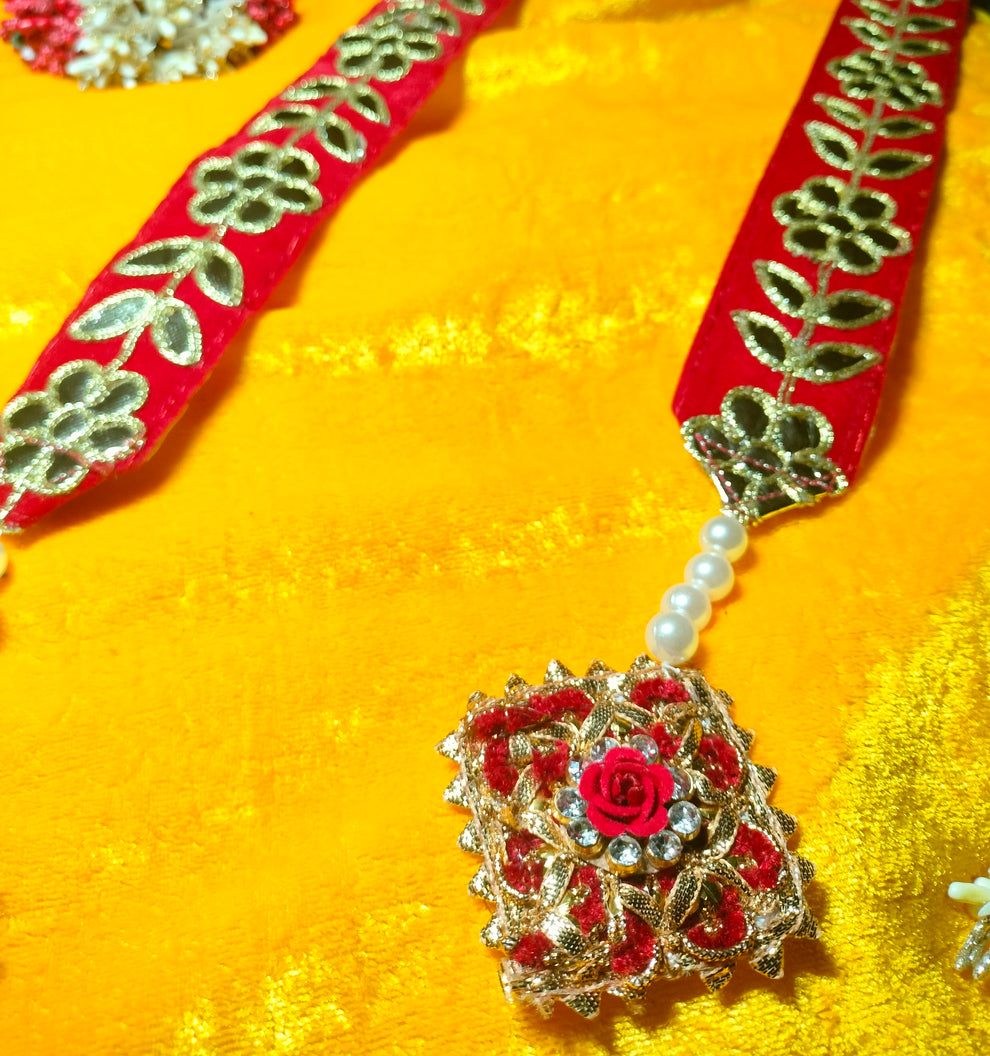 Craftifys™ Premium Floral Welcome Patka – Velvet Red & Gold Embroidere ...